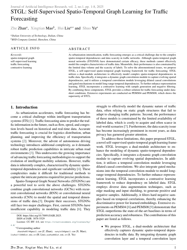 STGL: Self-Supervised Spatio-Temporal Graph Learning for Traffic ...